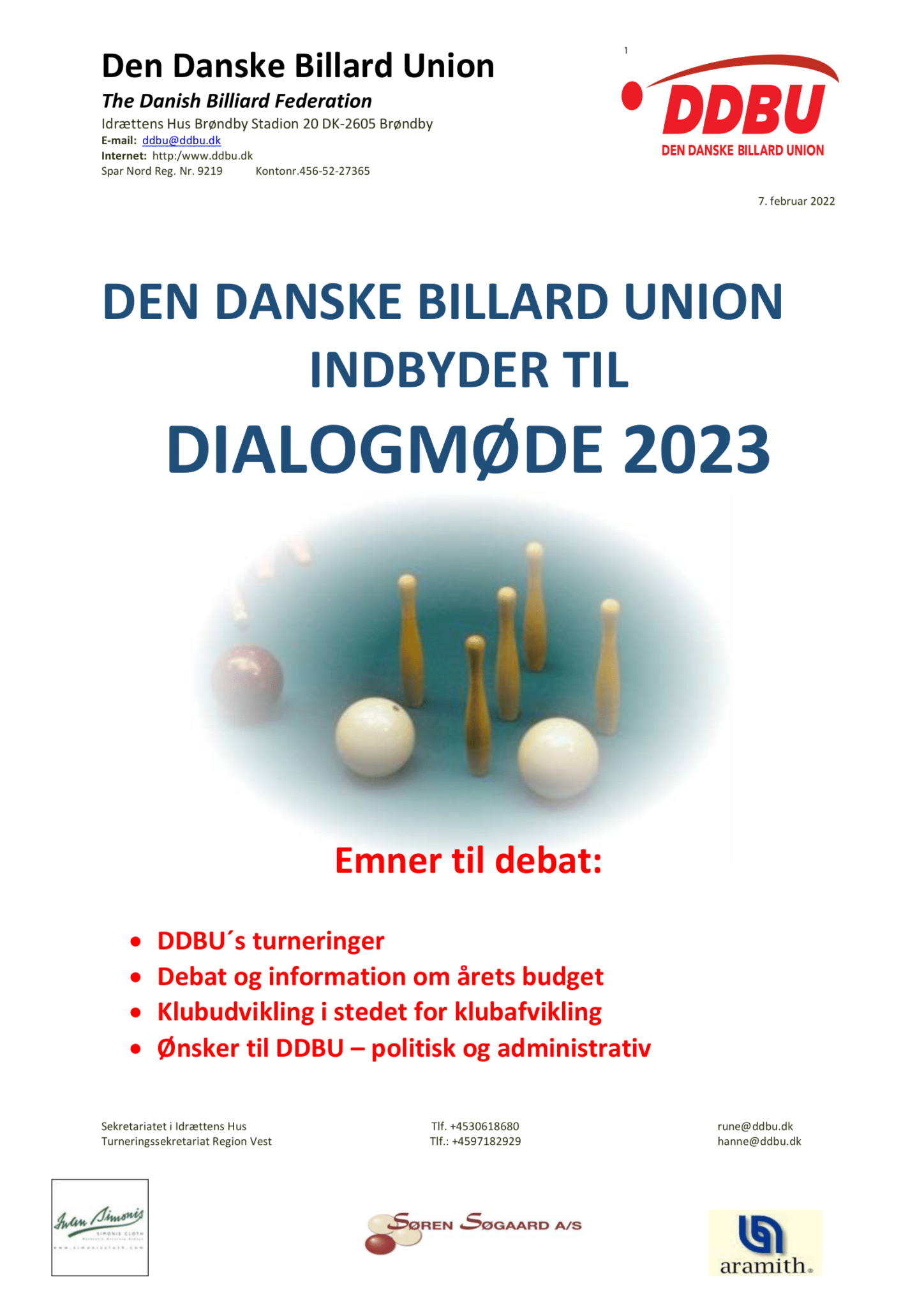 DDBU indbyder til dialogmøde 2023 – Den Danske Billard Union